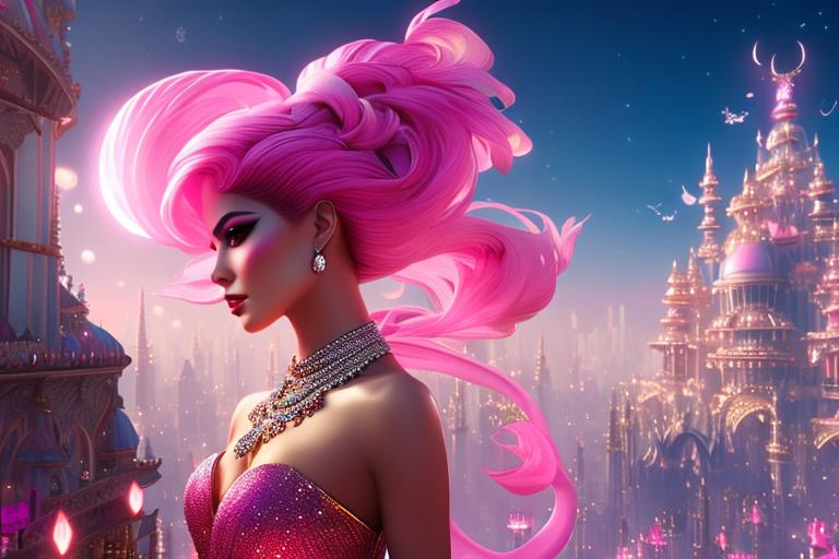 stunning pink dancer, head-on, detailed face, high f...