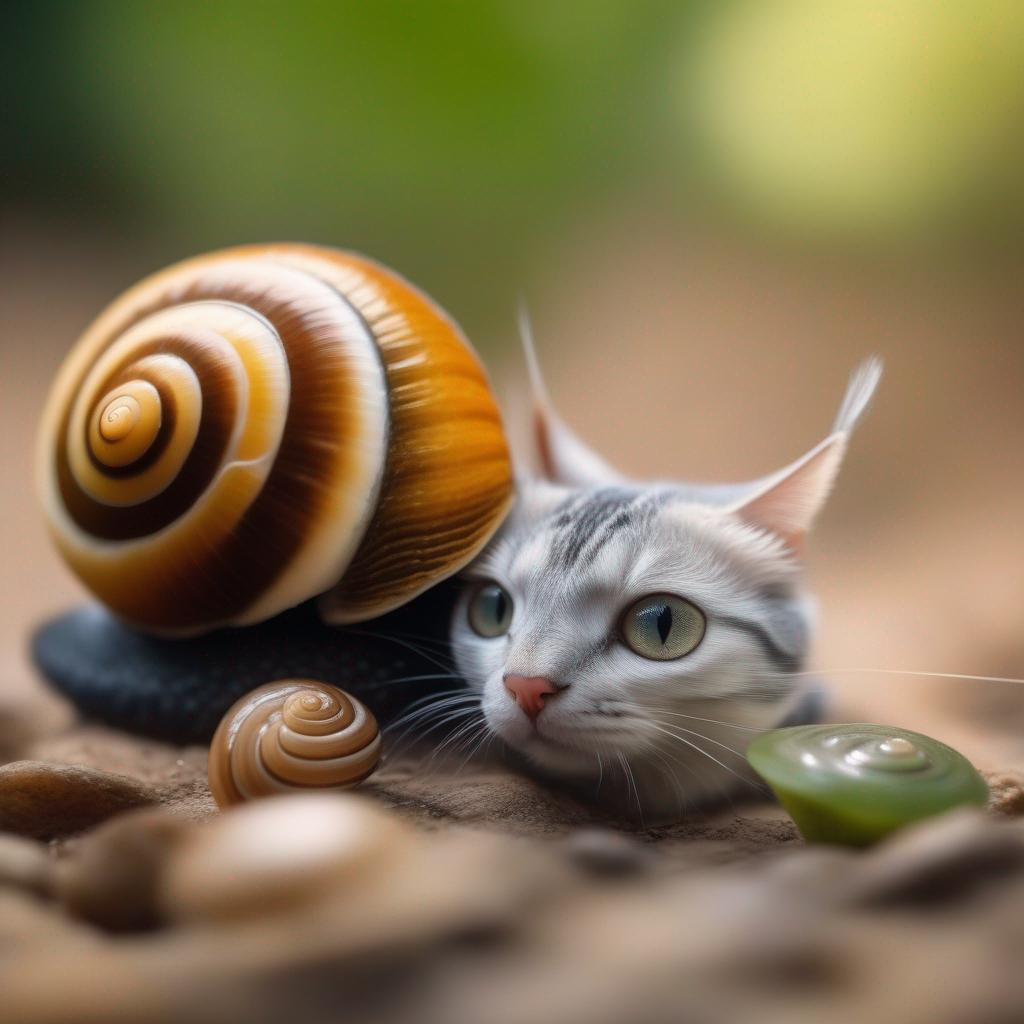 hd, 8k, real life cute hybrid of a cat and a snail,...