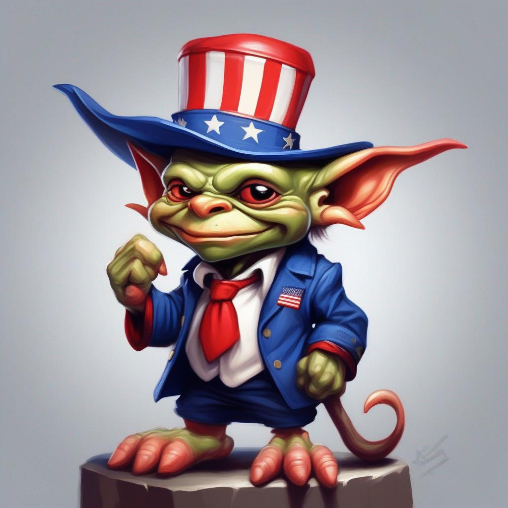 Goblin, wearing Independence Day Hat, colors are red...