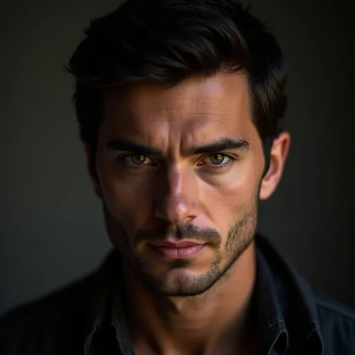 attractive man with a strong facial features, and in...