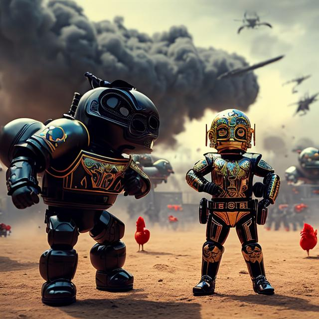 One luchador wrestler watching army of robot chicken...