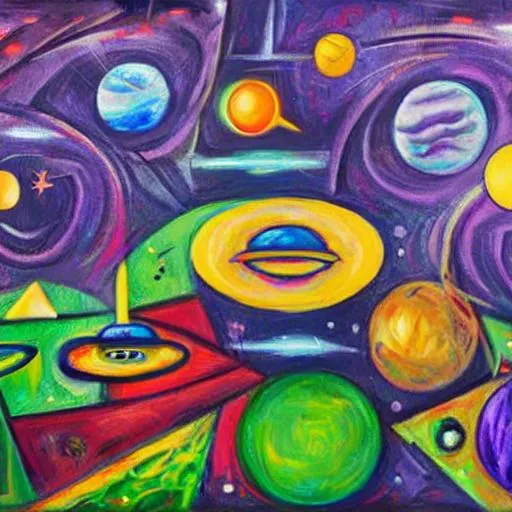 An abstract cubism realistic painting of extraterres... | OpenArt