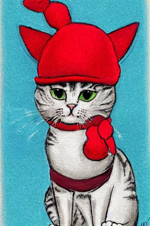 Cartoon, Cute cat in red hat