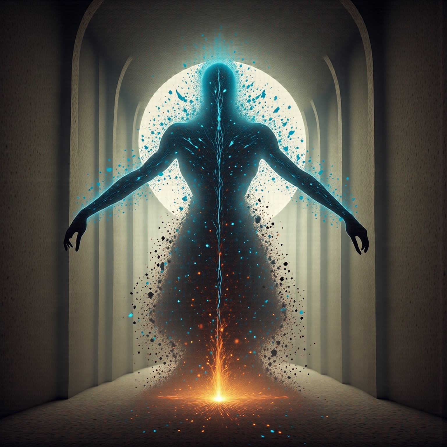 Full‑body wide shot, cinematic horror, the apparitio...