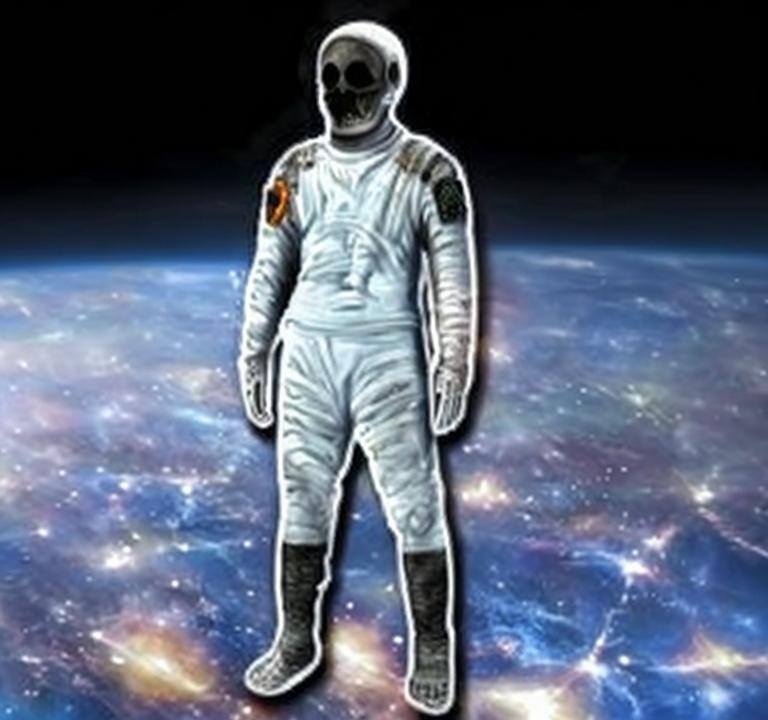 dead astronauts skull horror many colours background