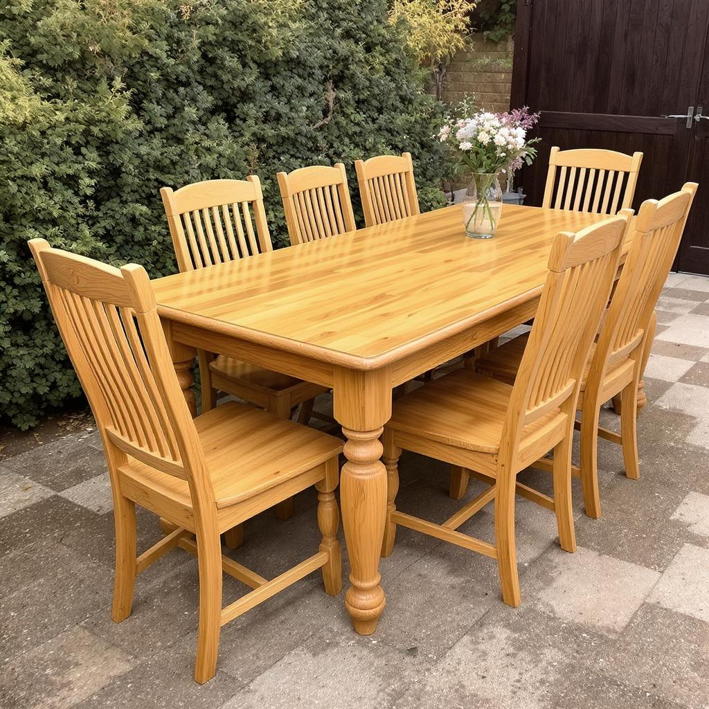 oak 8 seater dining table and chairs