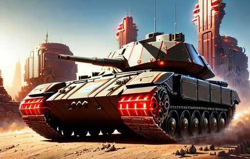 Full view of giant 32 meter long mega cyber tank wit... | OpenArt
