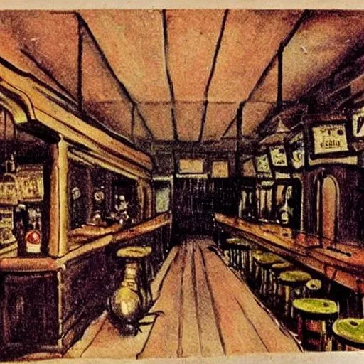 The inside of the stumbling tiger bar. A small dirty...