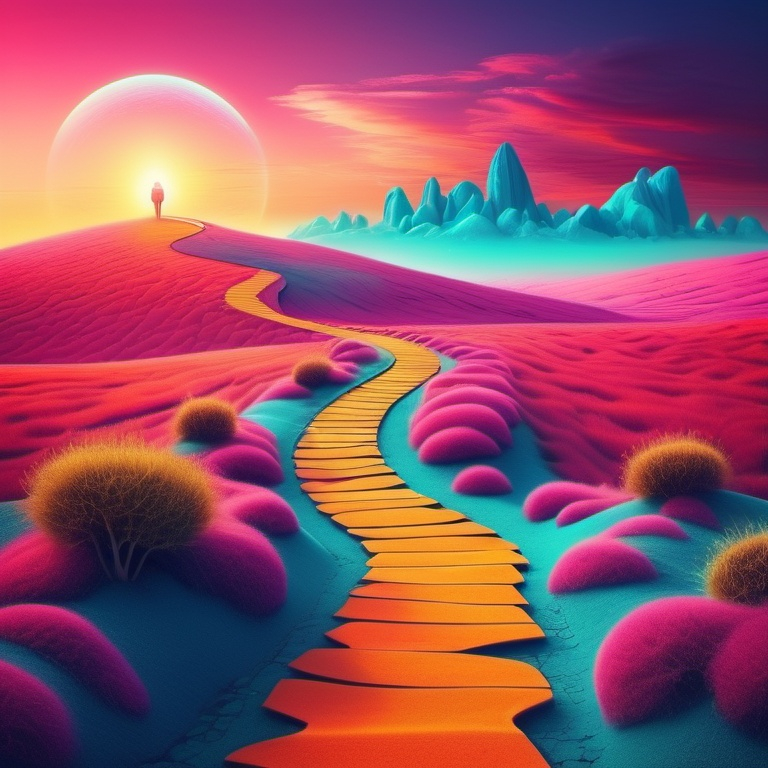 A beautiful surreal path at sunrise. Surrealism. Ima...