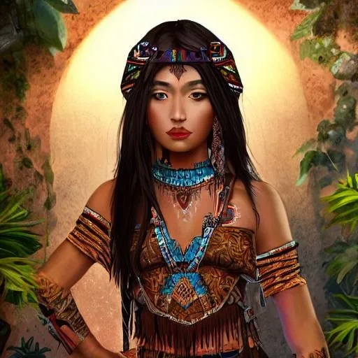 beautiful, feminine, aztec crossdresser, long black... | OpenArt