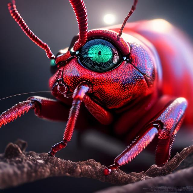 hyperrealistic image, detailed beautiful red eye bug...
