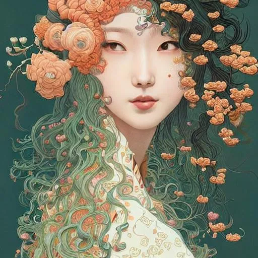 beautiful cute front portrait Korean ninfa, big long... | OpenArt