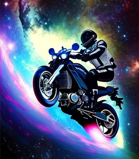 Astronaut riding a motorcycle through space, galaxy,... | OpenArt