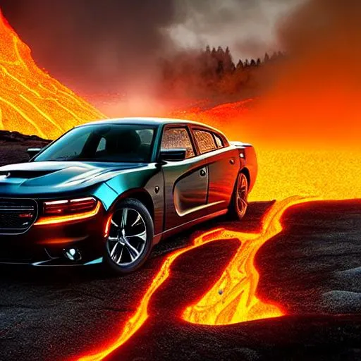 fire back light, lava lake, dodge charger, 4k | OpenArt
