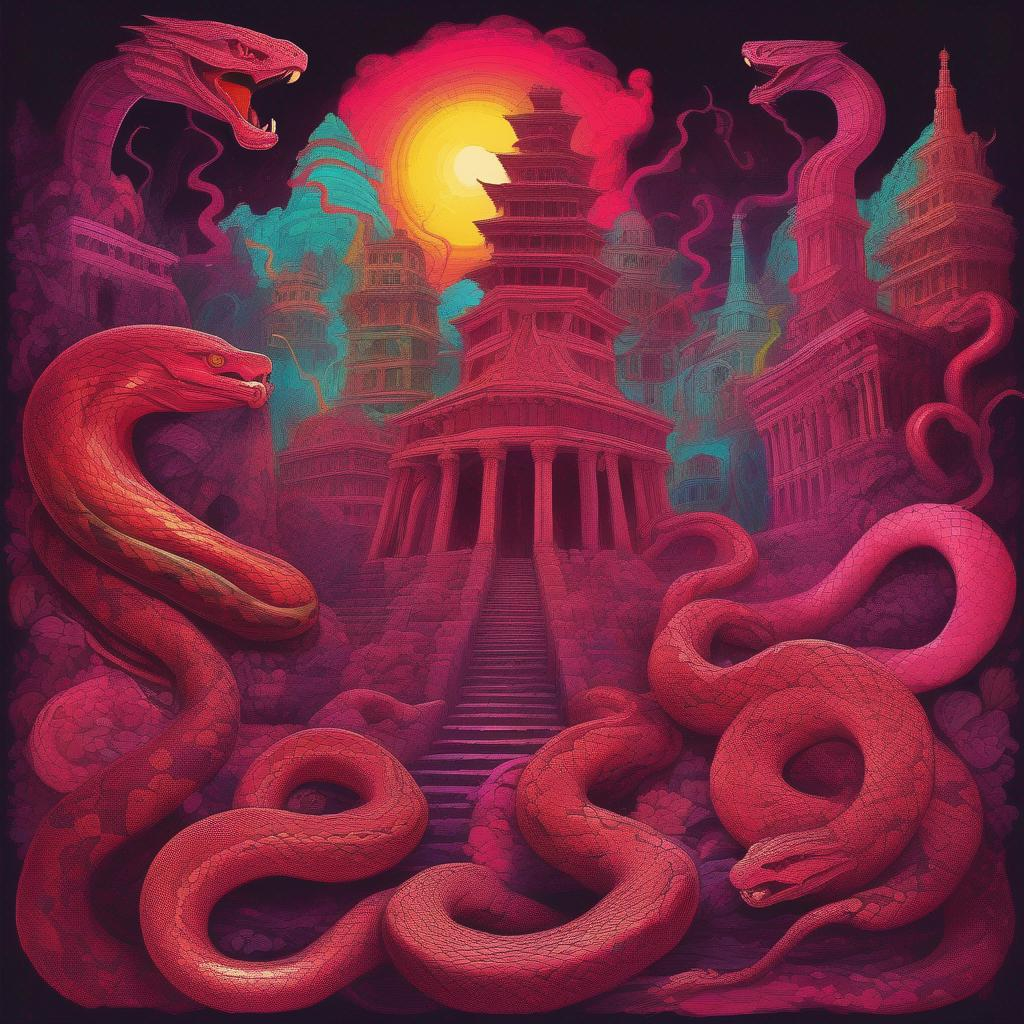 Crimson Riot, ancient city, snakes in the shadows, m...