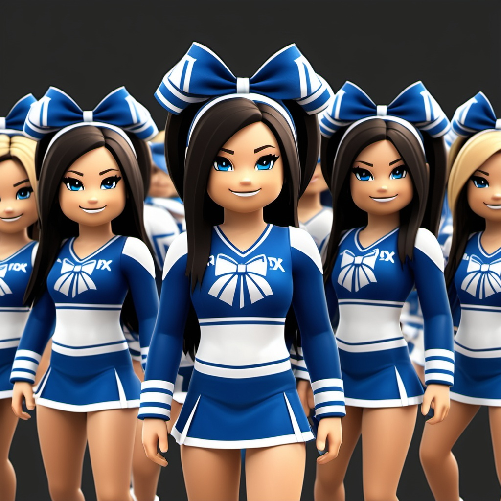 Do a image of a roblox cheer team with blue and whit...