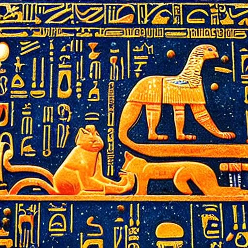 UFO landing in the style of hieroglyphs. | OpenArt