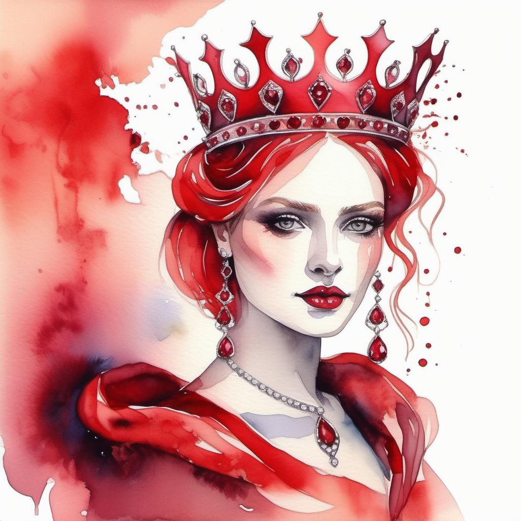 Red queen with crown made of blood, wearing ruby jew...