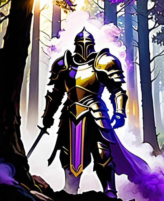 Paladin, in full heavy and bulky plate armor standin...