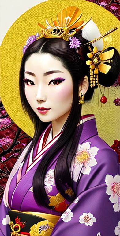 High quality portrait of a Japanese Oiran. she is wa...