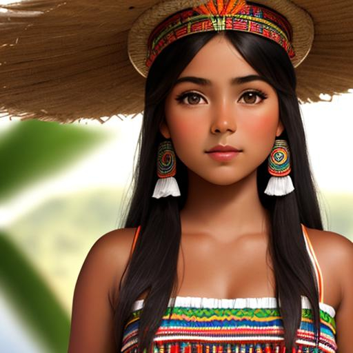 Beautiful native mayan girl, facial closeup, earth t...
