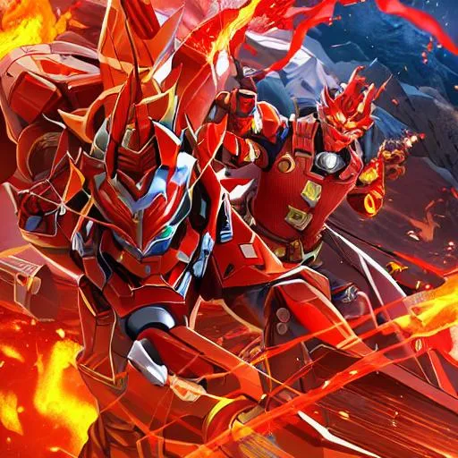 Boy, use Mecha Flame Armor, Flame mask, Flame hair,... | OpenArt