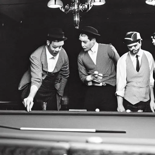 the roaring 20's old money playing pool in a dark li... | OpenArt