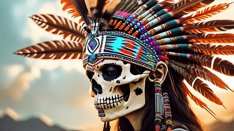 female native american skeleton wearing a bright and... | OpenArt