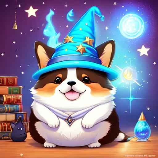 (((fat round corgi))) wearing (((wizard hat))), (((f... | OpenArt