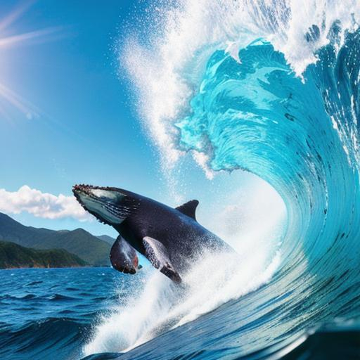 Ocean wave, whales jumping out of the water, ultra r... | OpenArt