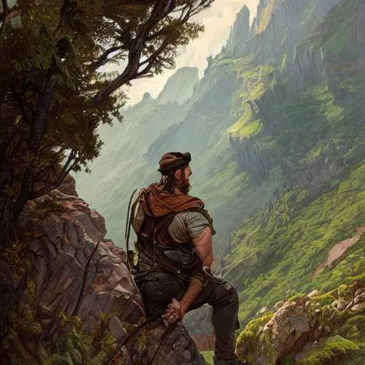 Over the shoulder view of a rugged male ranger overl... | OpenArt