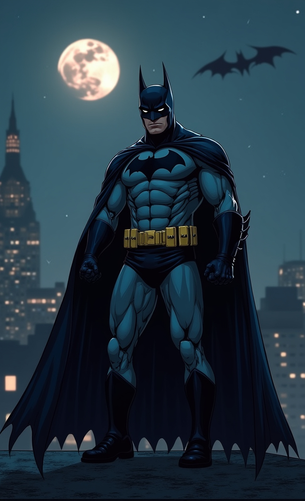 batman standing on rooftop with his comic accurate b...
