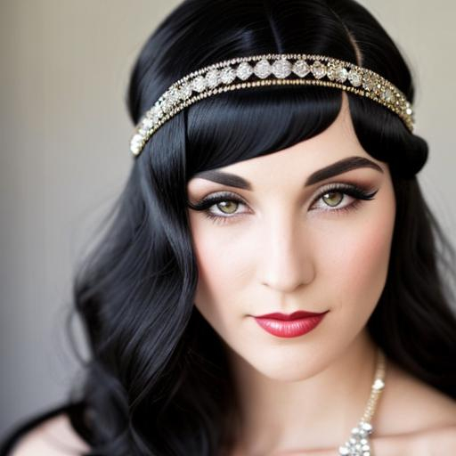 1920s flapper with very long black hair and a headpi... | OpenArt