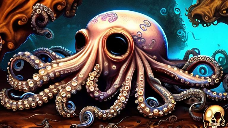 octopus on a skull with diamonds in the eye socket o... | OpenArt