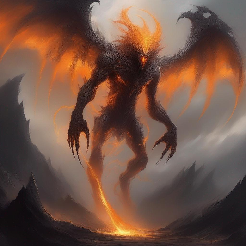 a gigantic chaos calamity monster made from wisps of...