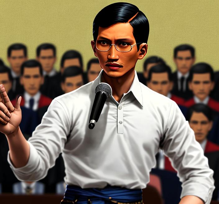 Modern Jose Rizal speaking in front of a large audie... | OpenArt