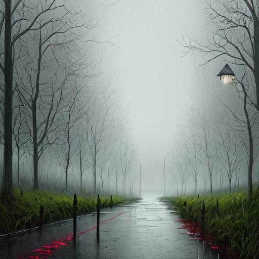 Rainy landscape in spring, horror, digital illustrat...