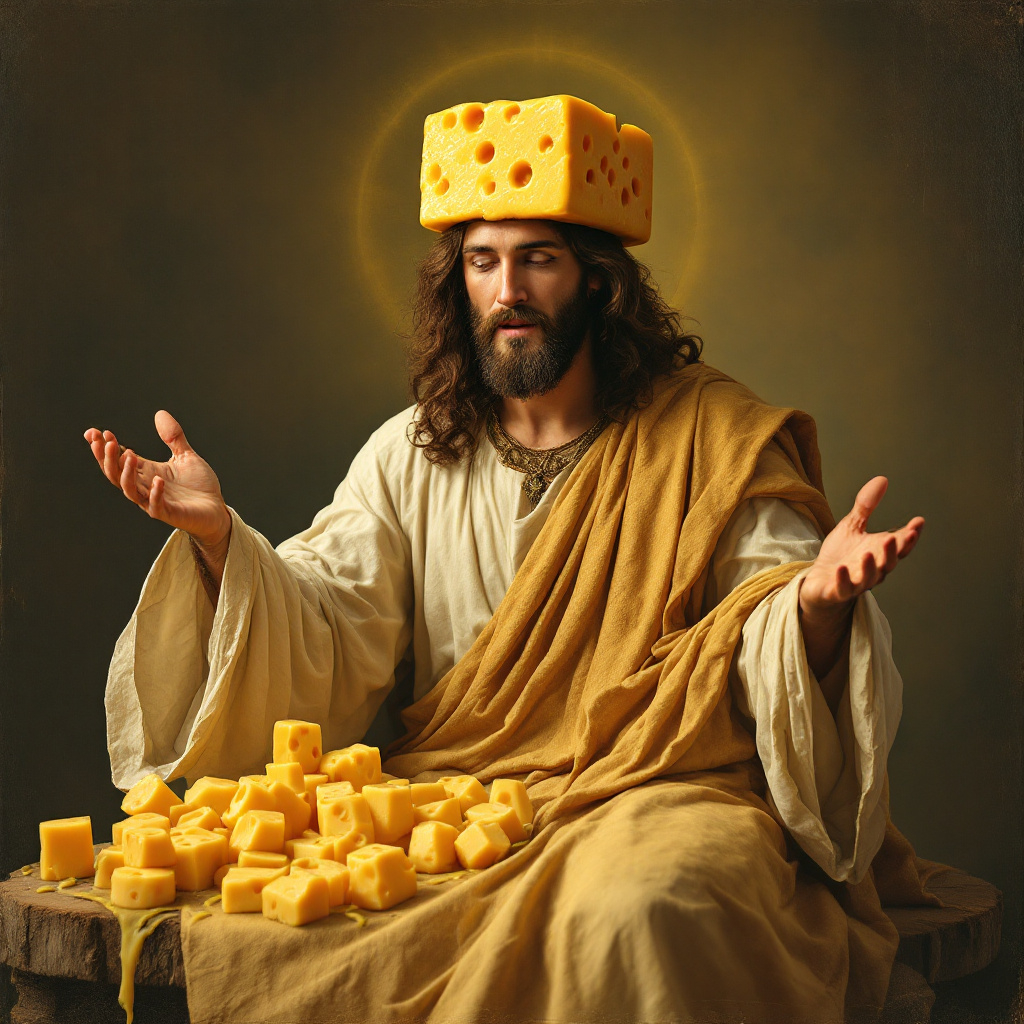 CHEESUS CHRIST ON HIS CHEESE THROWN WITH HIS CHEESE...