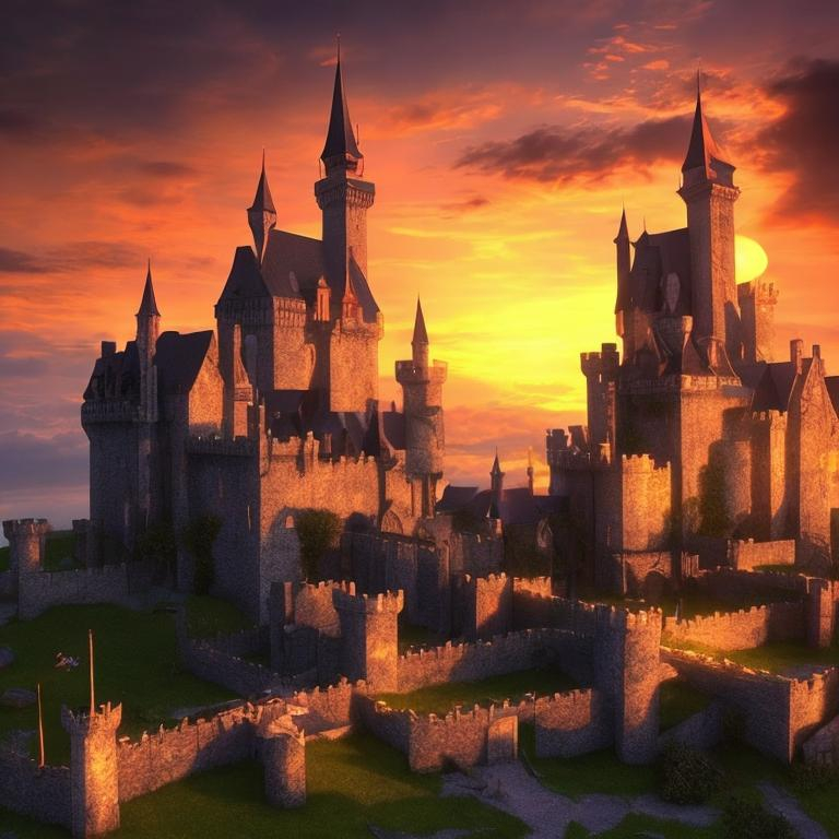 Fantasy medieval castles sunset