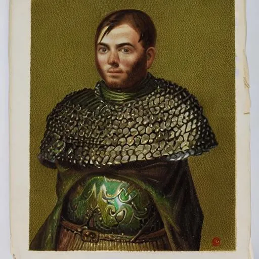 portrait of a young man, chainmail armor, spear, gre... | OpenArt