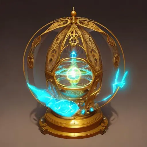a magic item that looks like a glowing gyroscope,