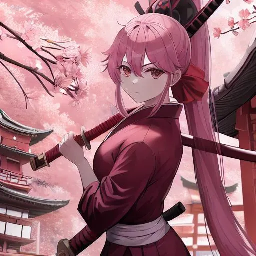 a young girl ninja wearing a pale pink ninja-yoroi a...