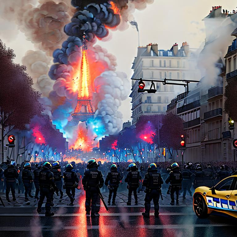 Riot in street of Paris, Police, masterpiece paintin... | OpenArt