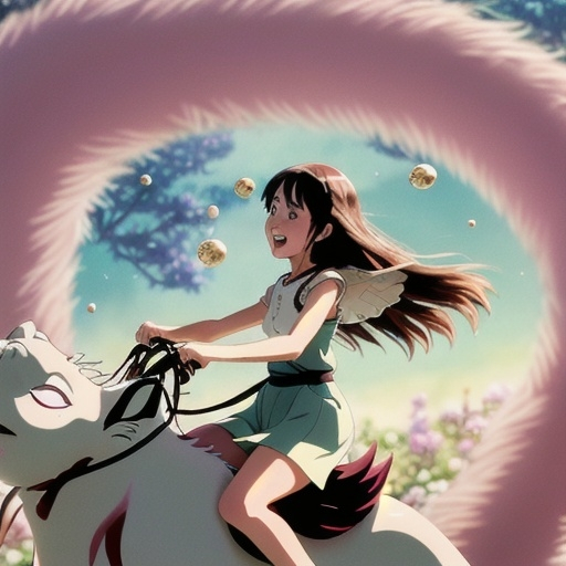 4K studio ghibli anime style, girl on her big , ani...