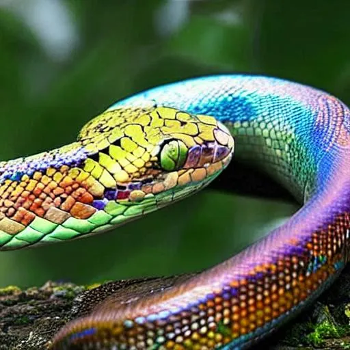 Orange and blue snake eating its tail on a black bac... | OpenArt