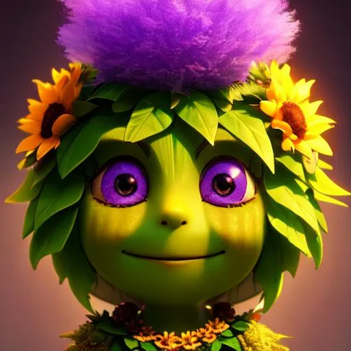 Cute Ethereal Anthropomorphic Sun Flowers leaf Groot... | OpenArt