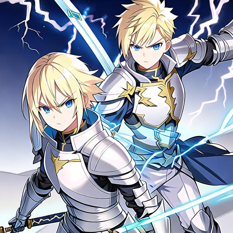 Blonde, lightning swordsman,16 years of age, gender...
