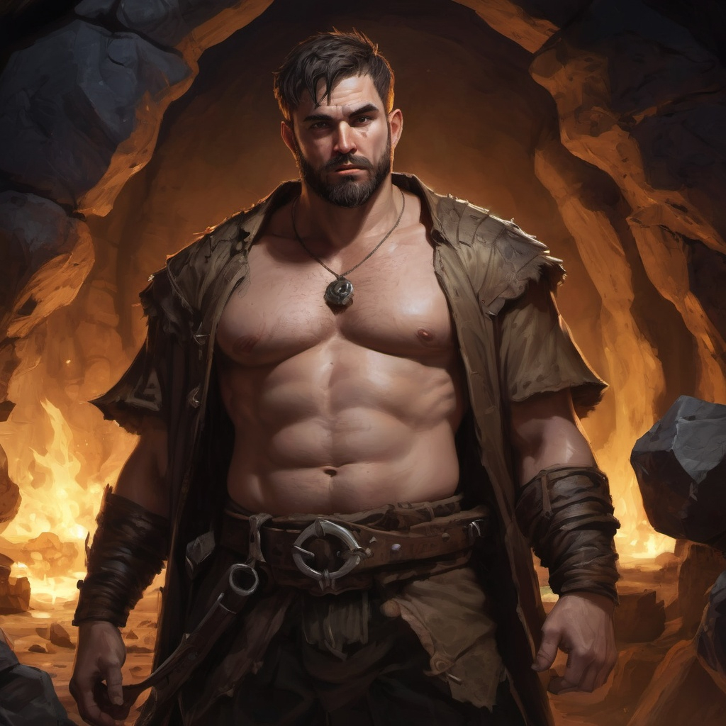 Male stocky heavy-built warrior with short-cut hair...