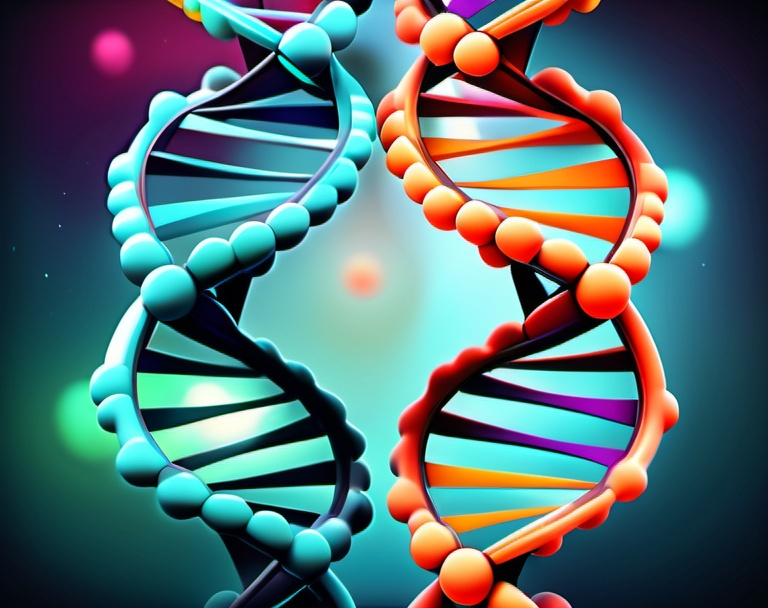 animated DNA molecules. Surrealist style. Bright col...