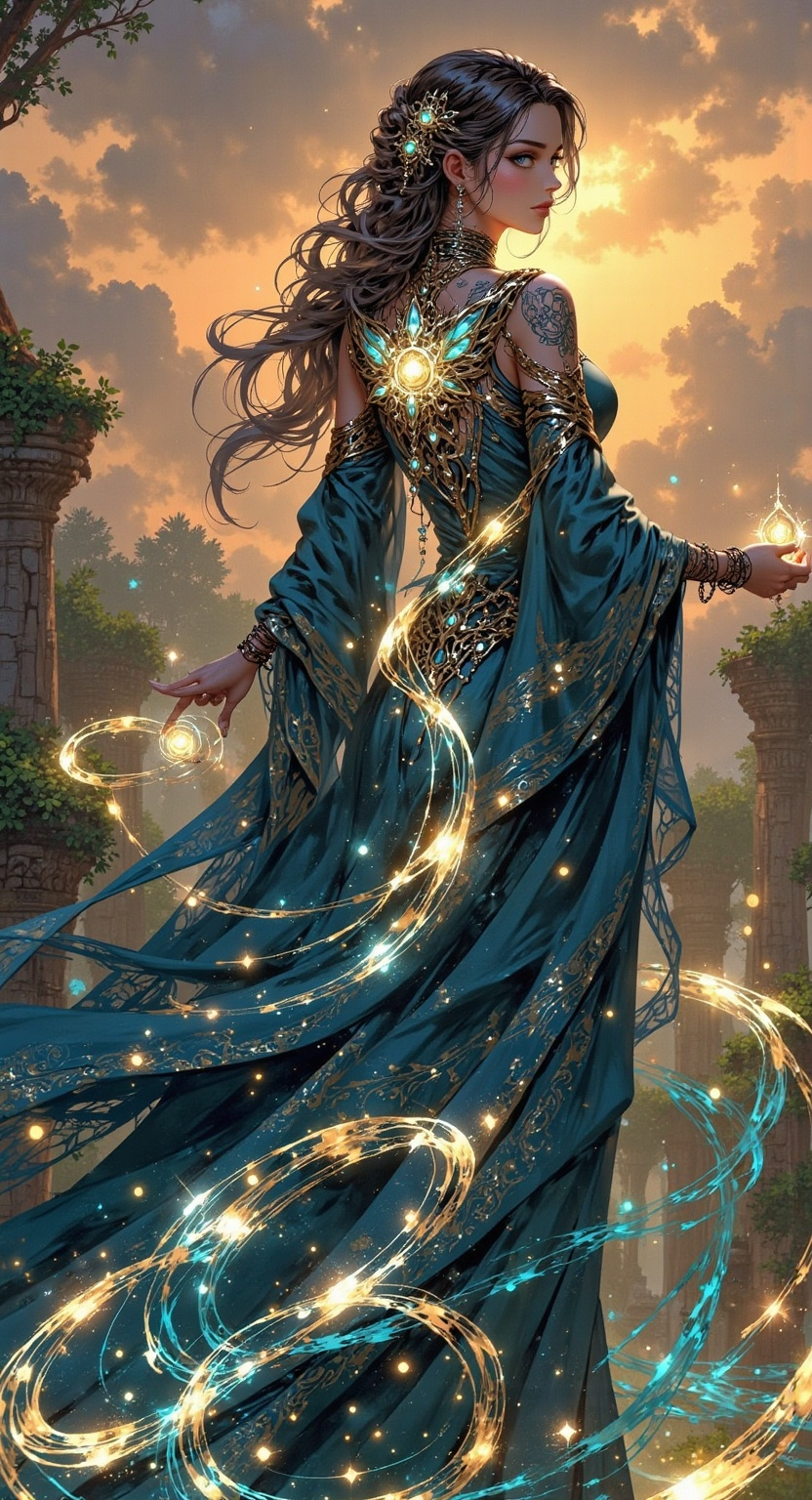 beautiful water nymph with long midnight blue hair a...